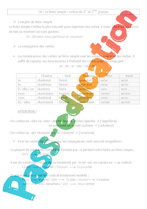 Futur simple - Cours, Leçon - Conjugaison : 4eme Primaire - PDF gratuit ...