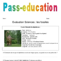 Fossiles - Examen Evaluation : 5eme Primaire - PDF à imprimer