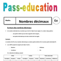 Nombres décimaux - Cours - Numération : 6eme Primaire - PDF à imprimer