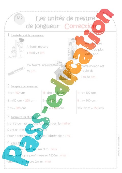 Mesures de longueur - Fiche de préparation : 2eme Primaire - PDF à imprimer