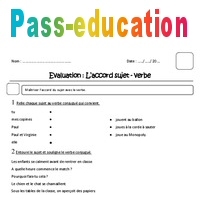 Accord sujet verbe - Examen Evaluation : 4eme Primaire - Cycle 3 - PDF ...