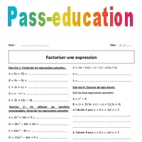 Factoriser une expression - Exercices corrigés : 3eme Secondaire - PDF à imprimer