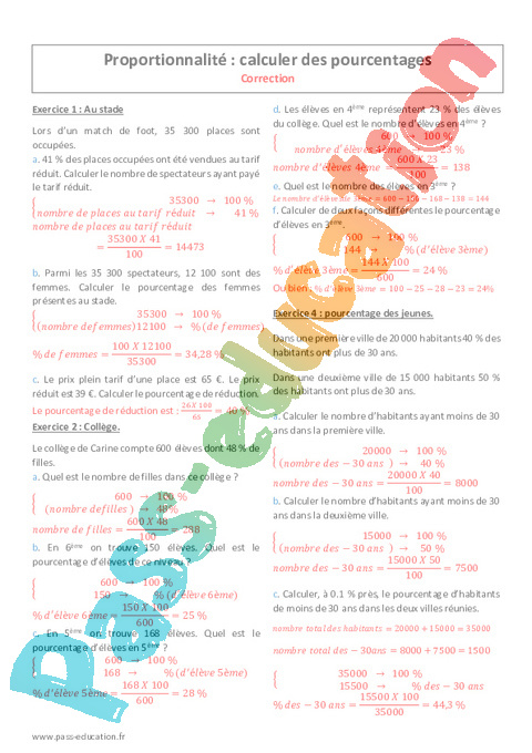 Calcul d'un pourcentage - Exercices - Proportionnalité : 2eme ...