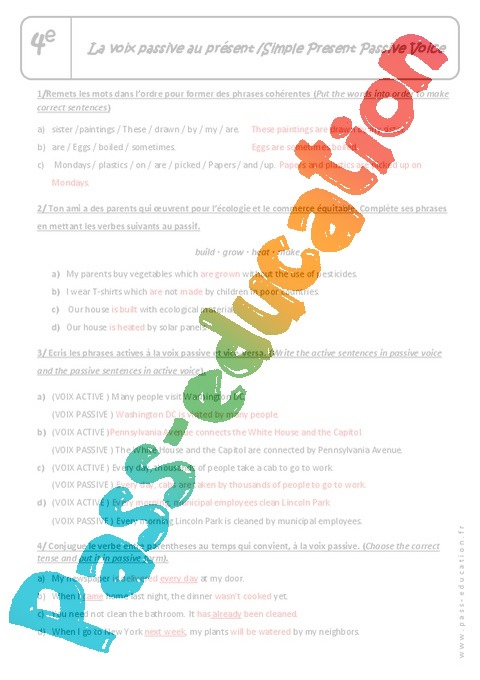 Voix passive au présent - Exercices - Simple Present Passive Voice ...
