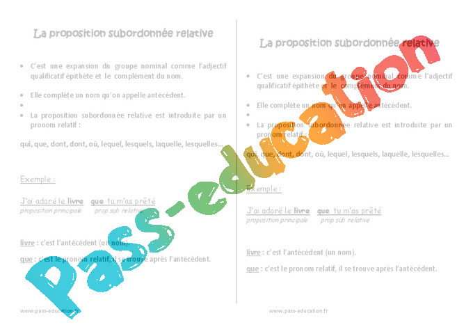 Proposition subordonnée relative - Cours, Leçon : 4eme Primaire - PDF ...