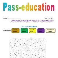 Accord de l'adjectif - Coloriage magique : 4eme Primaire - PDF à imprimer