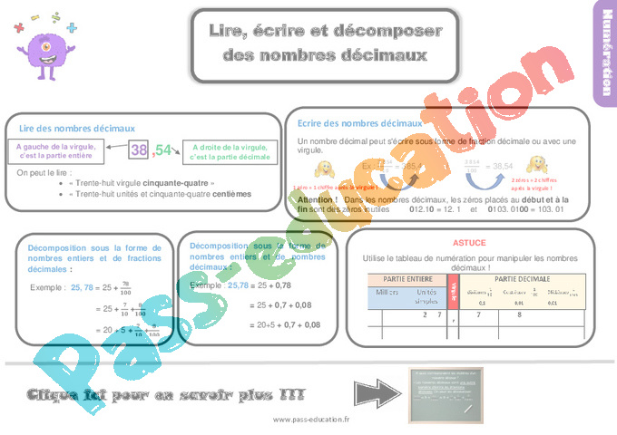 Lire, écrire et décomposer des nombres décimaux - Cours, Leçon, trace ...