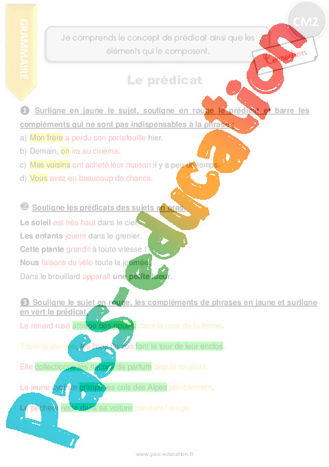 Fonctions sujet et prédicat - Fiche de préparation : 5eme Primaire ...