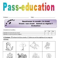 Le vivant - Examen Evaluation : 1ere Primaire - PDF à imprimer