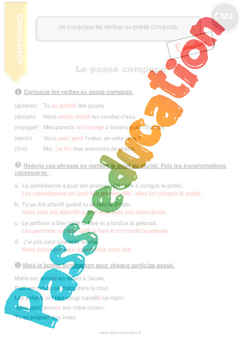 Verbes au passé composé - Exercices avec correction : 4eme Primaire ...