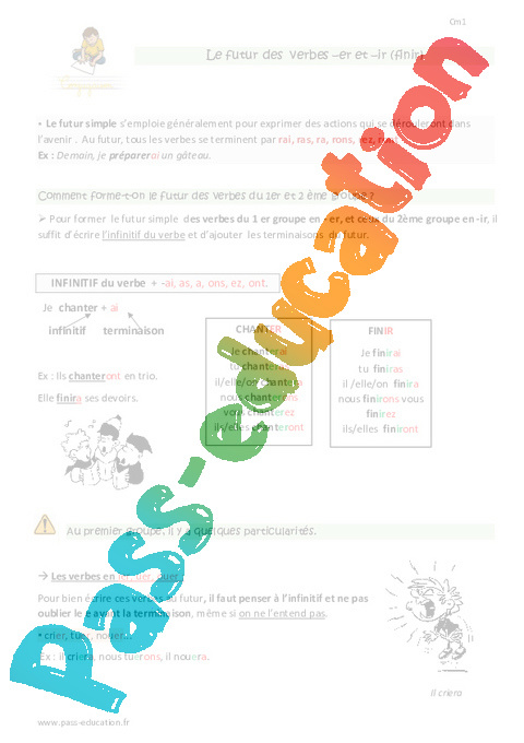 Futur des verbes en - er et - ir (finir) - Cours, Leçon : 4eme Primaire ...