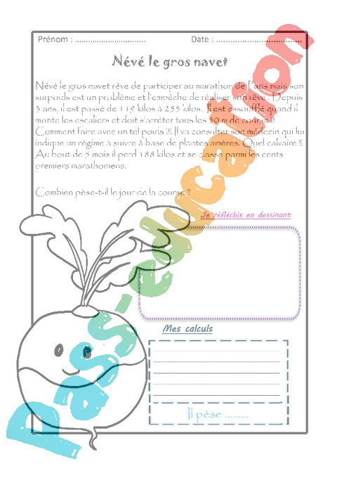 Névé le gros navet - 1 histoire 1 problème : 3eme Primaire - PDF à imprimer
