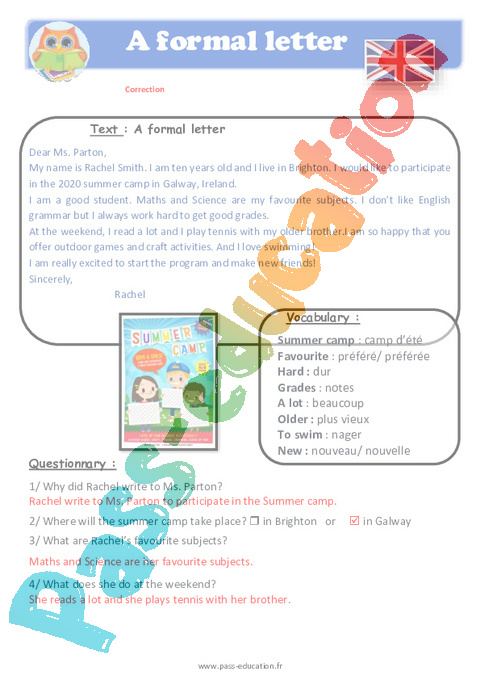 A formal letter - Anglais - Lecture - Level 4 : 4eme, 5eme Primaire ...