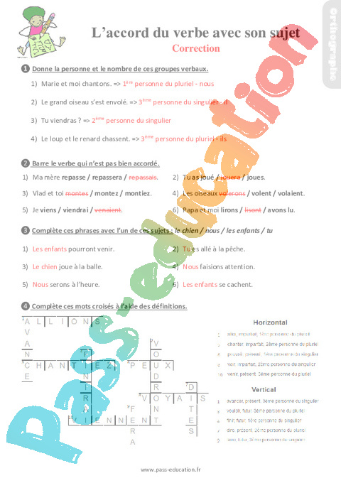 L'accord du verbe avec son sujet - Étude de la langue - Fiche de ...