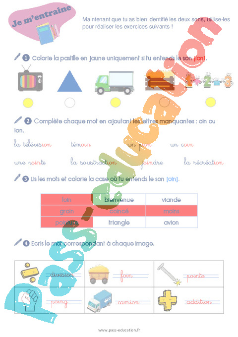 Confusion entre les sons [oin] et [ion] - Exercices de phonologie avec ...