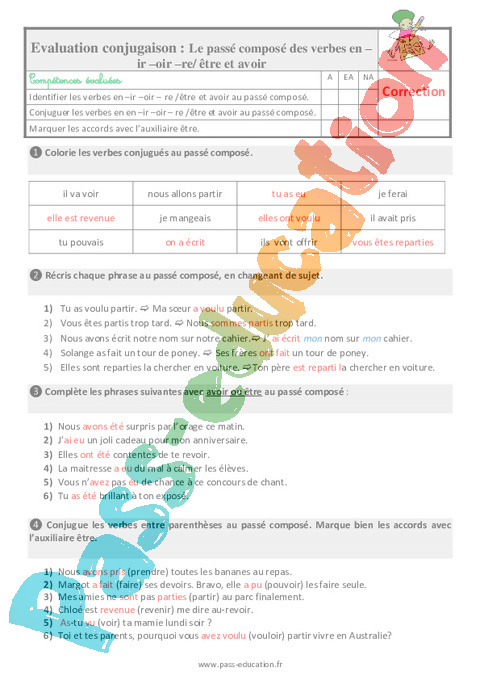 Le passé composé des verbes en - ir, - oir ; - re / être et avoir ...