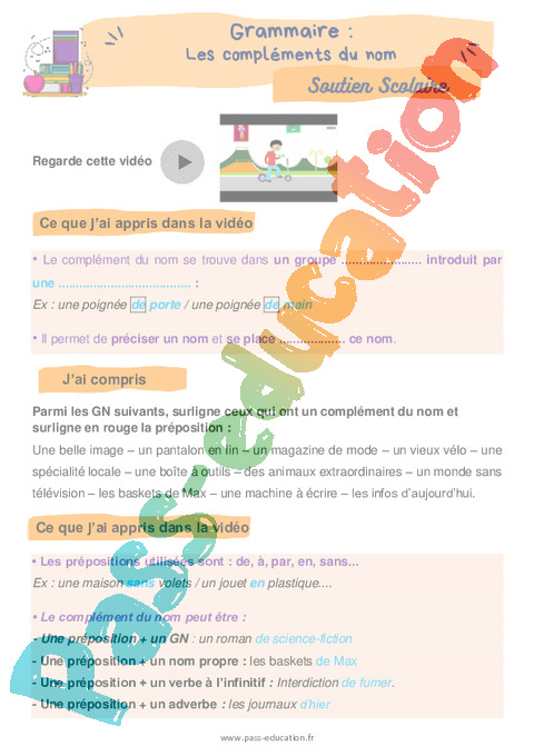Les compléments du nom - Soutien scolaire pour les élèves en difficulté ...