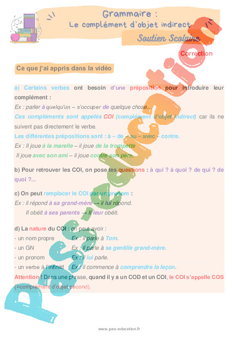 Le complément d’objet indirect (COI) - Soutien scolaire pour les élèves ...