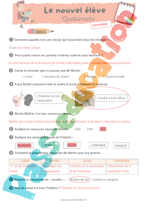 Le nouvel élève - Lecture suivie - Récit : 4eme, 5eme Primaire