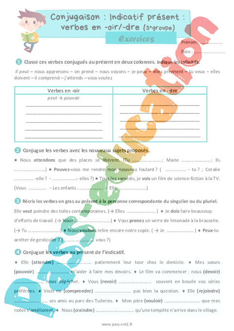 Indicatif présent- Fiches verbes en - oir/ - dre (3e groupe ...