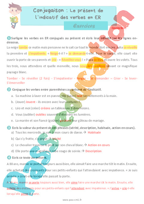 Le présent de l’indicatif des verbes en ER - Exercices de conjugaison ...