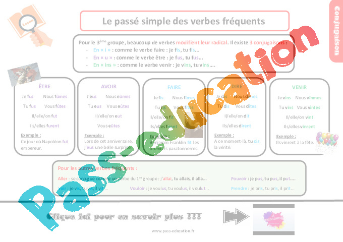 Le passé simple des verbes fréquents du 3e groupe - Cours, Leçon, trace ...