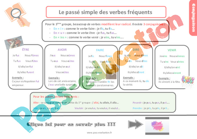 Evaluation avec le corrigé - Le passé simple des verbes fréquents du 3e ...
