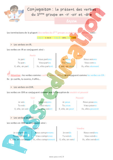 Le présent des verbes du groupe en - ir - oir et - dre - Cours, Leçon ...