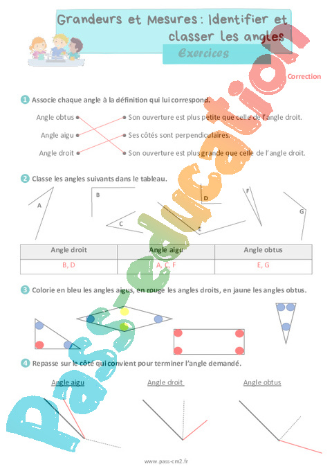 Identifier et classer les angles - Exercices de grandeurs et mesures ...
