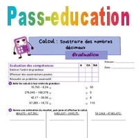 Soustraire des nombres décimaux - Évaluation de calcul : 5eme Primaire ...