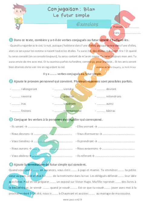 Futur simple (bilan) - Exercices de conjugaison : 5eme Primaire - PDF à imprimer