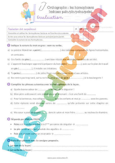 Les homophones lexicaux pain/pin/peins/peint - Préparation aux ...