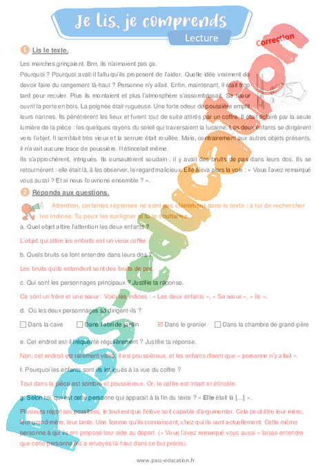 Le grenier - Lecture- Fiches Je lis, je comprends : 4eme Primaire - PDF ...