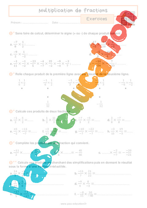 Multiplication de fractions - Exercices avec les corrigés : 2eme ...