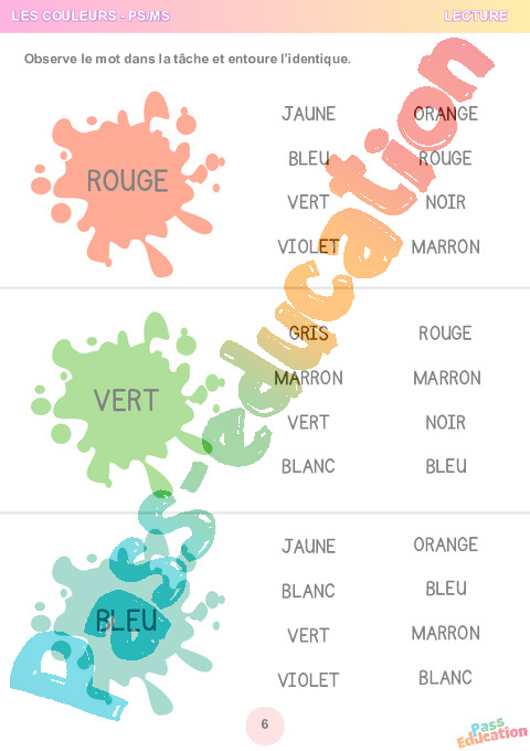 Les couleurs - Lecture : 1ere, 2eme Maternelle - Cycle Fondamental ...