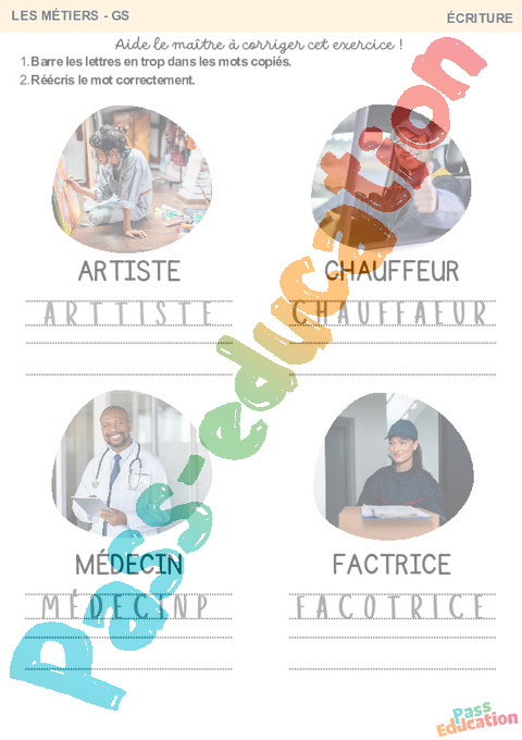 Les métiers - Ecriture : 3eme Maternelle - Cycle Fondamental - PDF à ...