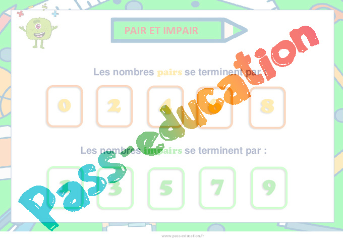 Affiche / Affichage de classe : Pair / impair :, pdf à imprimer
