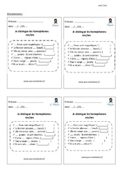 Exercice Homonymes, homophones : 3eme Primaire