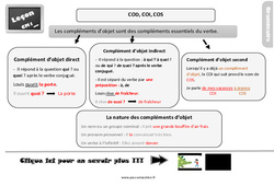 Leçon, trace écrite complément du verbe: COD, COI, COS : 4eme Primaire