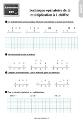 Multiplication : 3eme Primaire - Exercice évaluation révision leçon